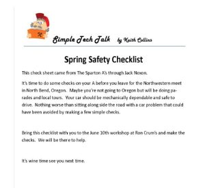 Spring Safety Checklist | Modesto Area Model A Club